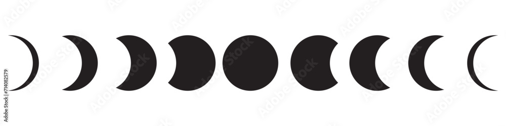 Full moon eclipse vector illustration. Set of moon phases or stages ...