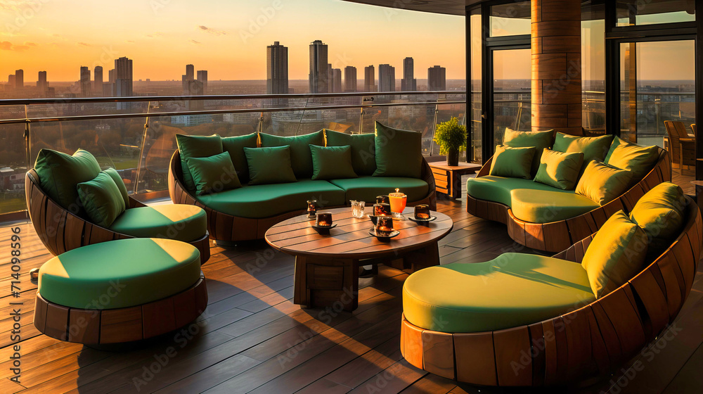 Rooftop terrace with a breathtaking cityscape view in Bangkok. A luxury ...