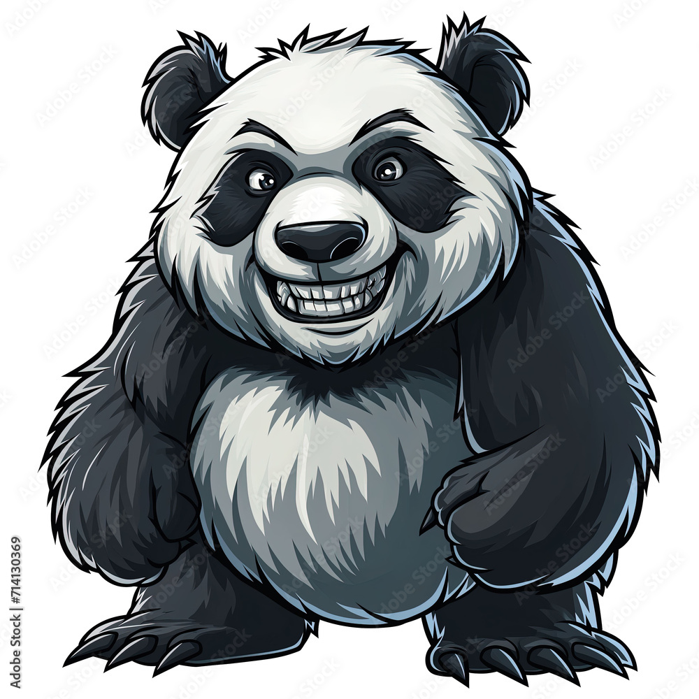 Detailed illustration of the panda monster mascot, fierce, angry, full ...