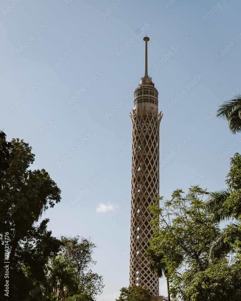 Cairo Tower, a famous landmark with open lattice-work design to evoke a ...