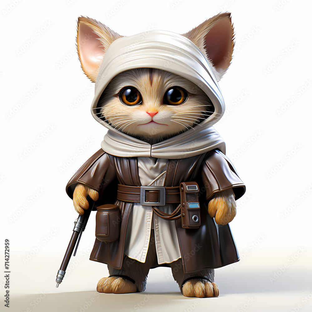 Beautiful cute cat Jedi warrior with a lightsaber illustration. The vibrant colors, adorable ...