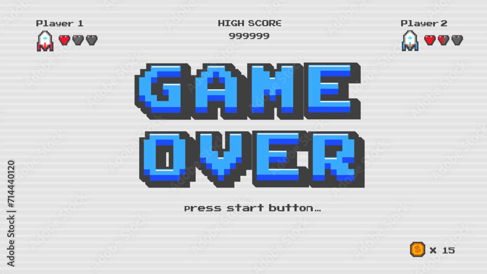 Game over press start button.pixel art .8 bit game.retro game. for game ...