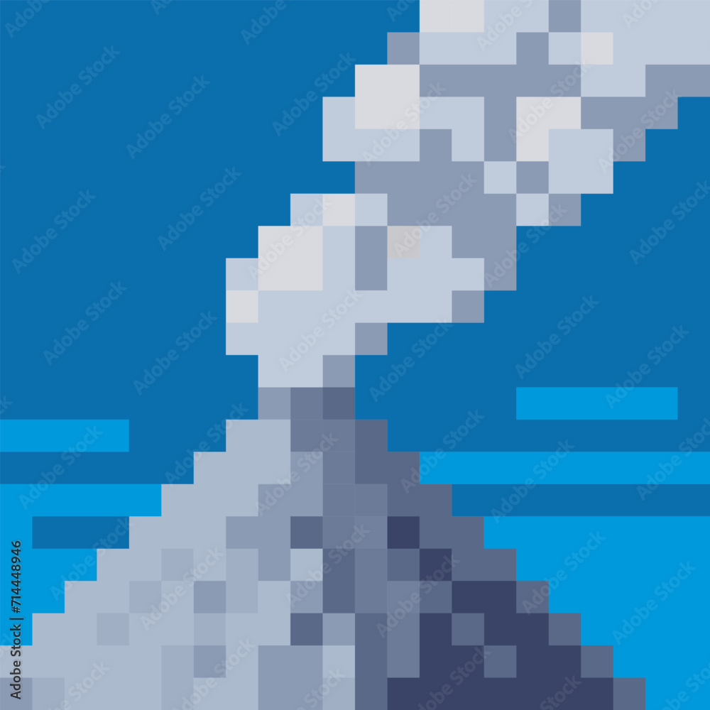 Vector de Stock Volcano landscape pixel art icon isolated vector ...
