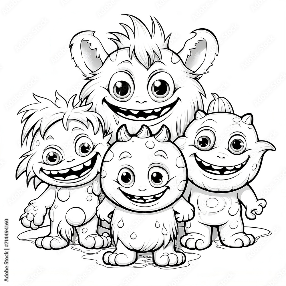 Cute cartoon monster family coloring page for kids. Simple animal ...