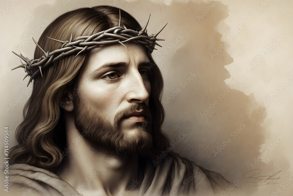 Jesus wearing a crown of thorns Stock Illustration | Adobe Stock