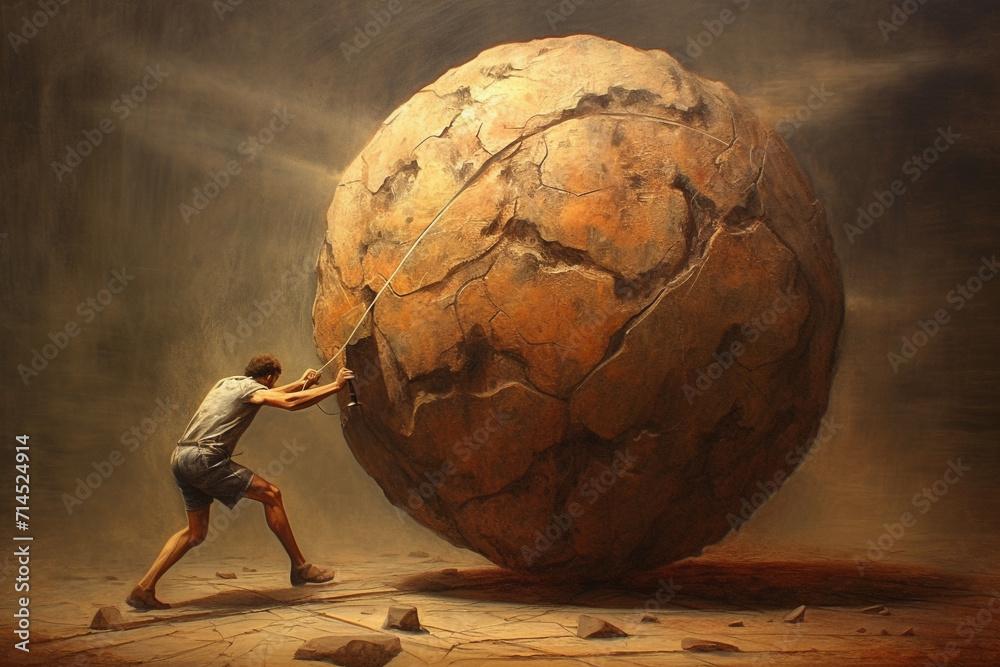 Business, states of mind, metaphors concept. Work of Sisyphus theme of ...