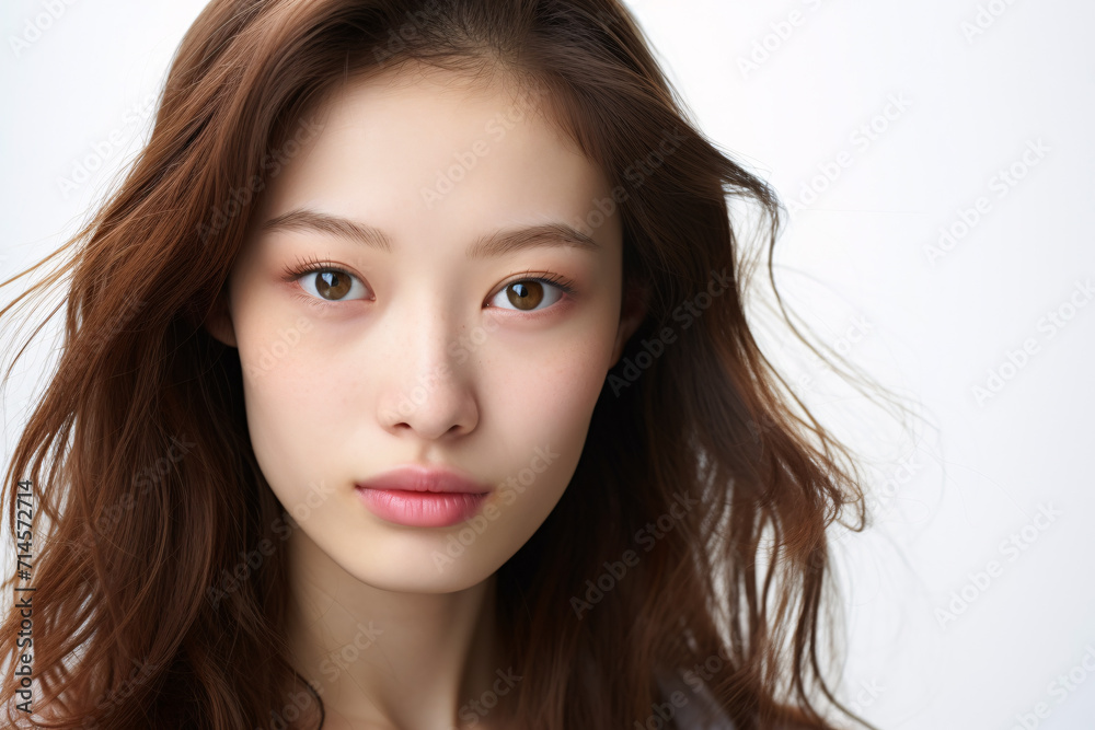Face of pretty young Asian woman without makeup with brown hair Stock ...
