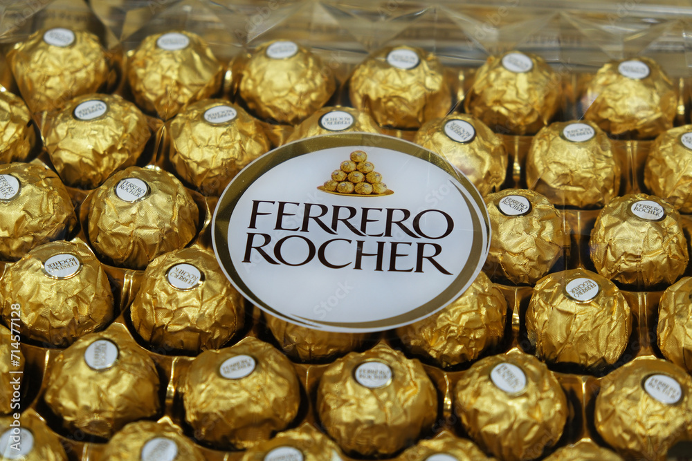 Shanghai,China-Jan.20th 2024: Ferrero Rocher chocolate and brand logo ...