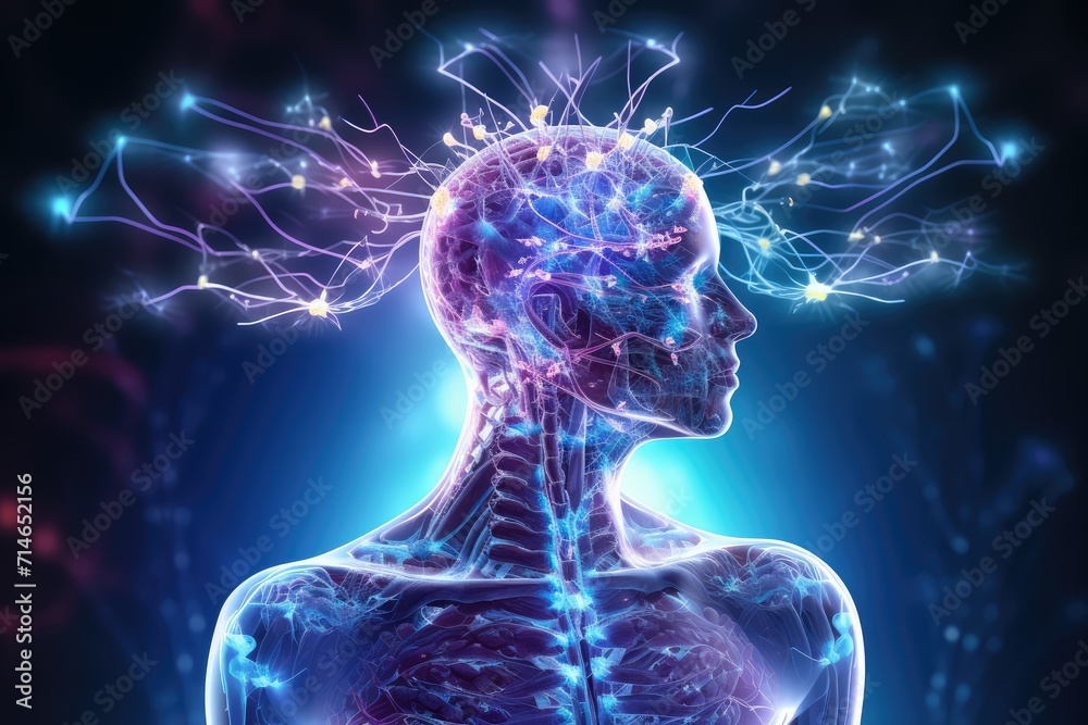 Illustration Stock Cyborg brain chip nerve cells Neurobiology ...