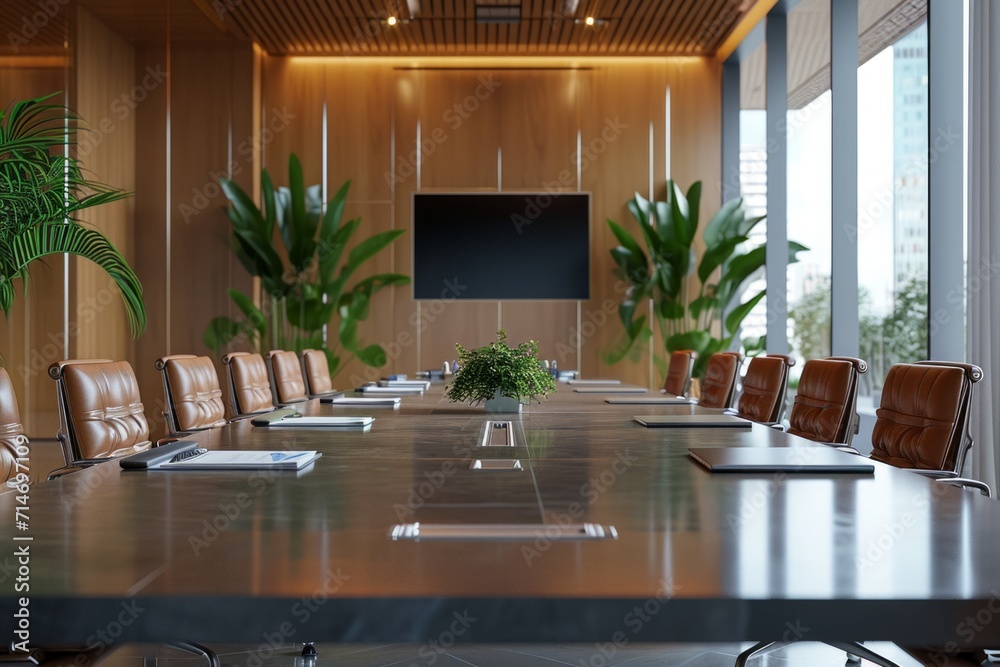 Business conference room set up for a productive client presentation ...