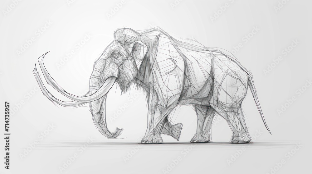 Hand pencil sketch drawing of mammoth the ancient prehistoric animal ...