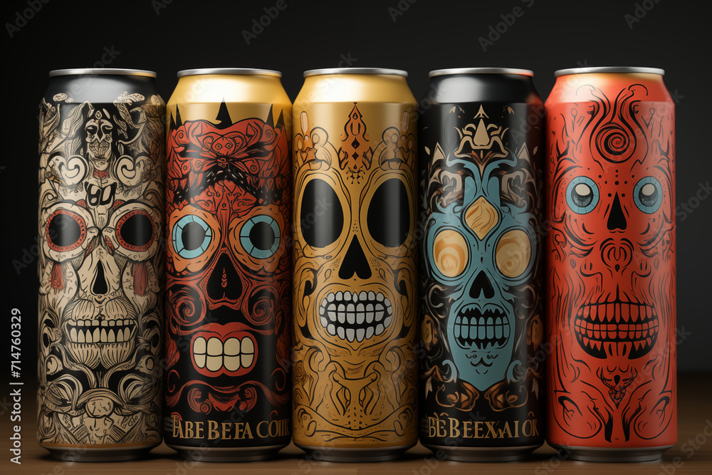 Bierdosen mit unterschiedlichen Designs und coolen Bildern, Bier in ...