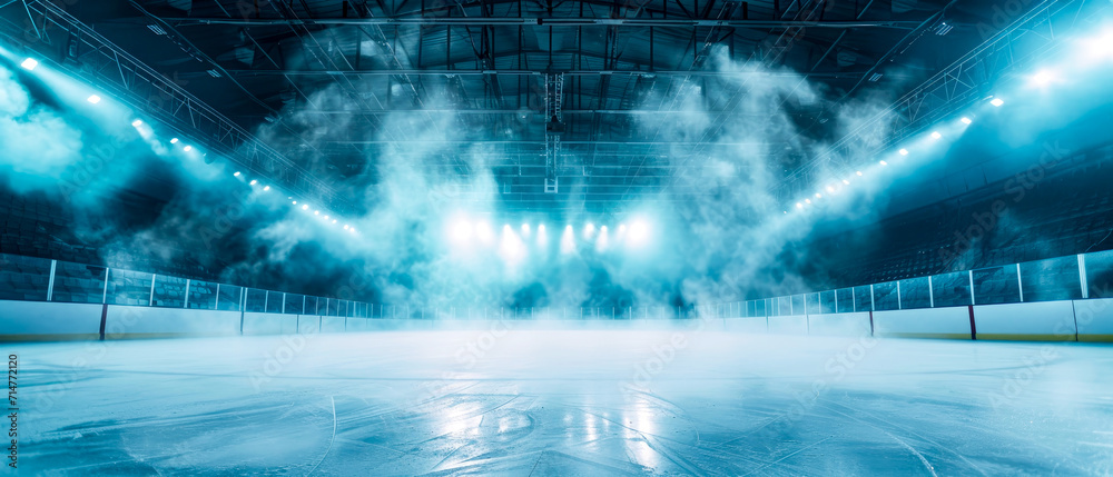 Ice Rink Background. Professional Arena illuminated neon lights ...