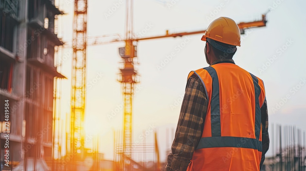 full-body shot a man as civil engineer stand on the white background ...