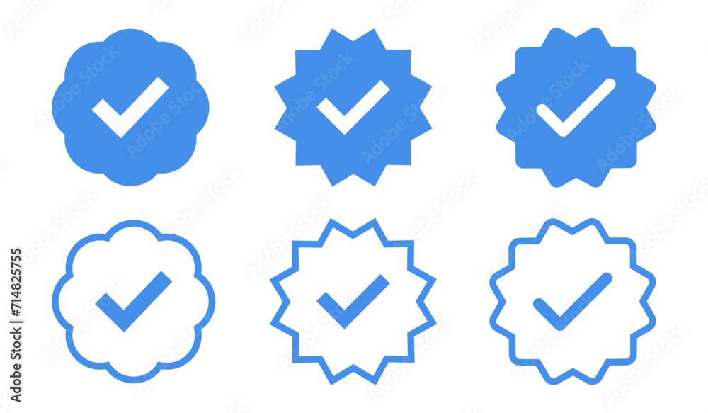 Blue tick verified symbol icon set with fill and stroke. Blue Tick ...