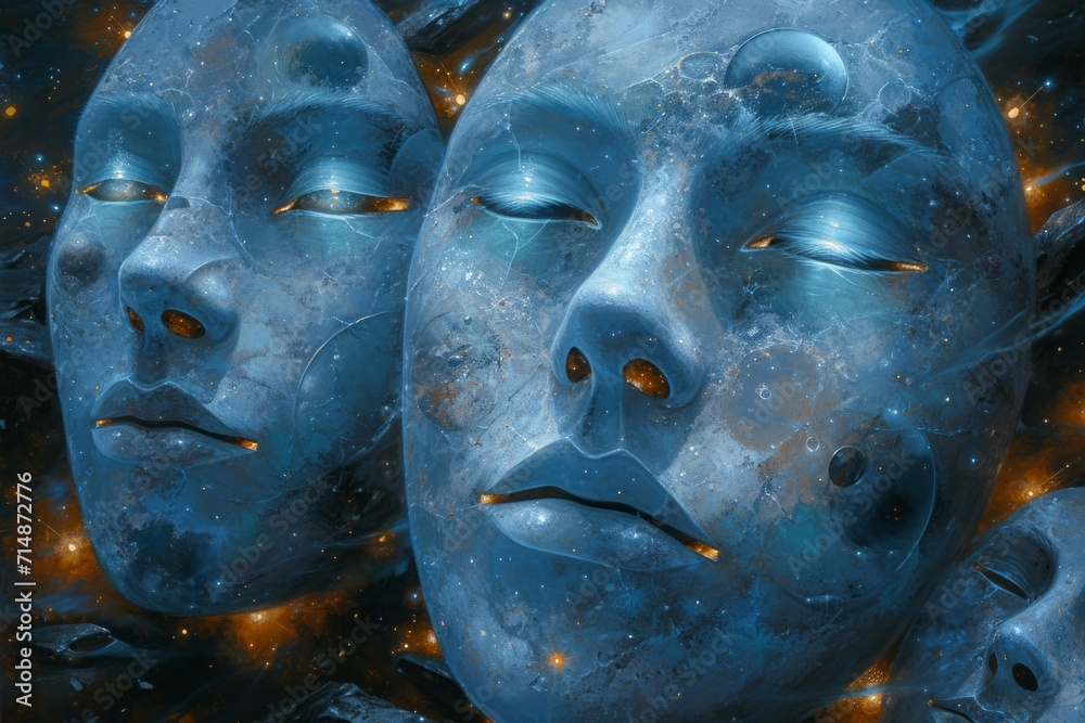 Luminous moonstone masks, imbued with the power to reveal one's true ...