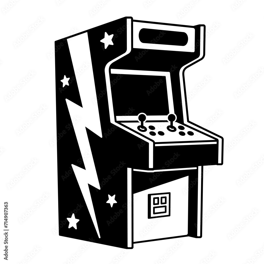 Classic 2 player arcade machine, black and white cartoon drawing ...