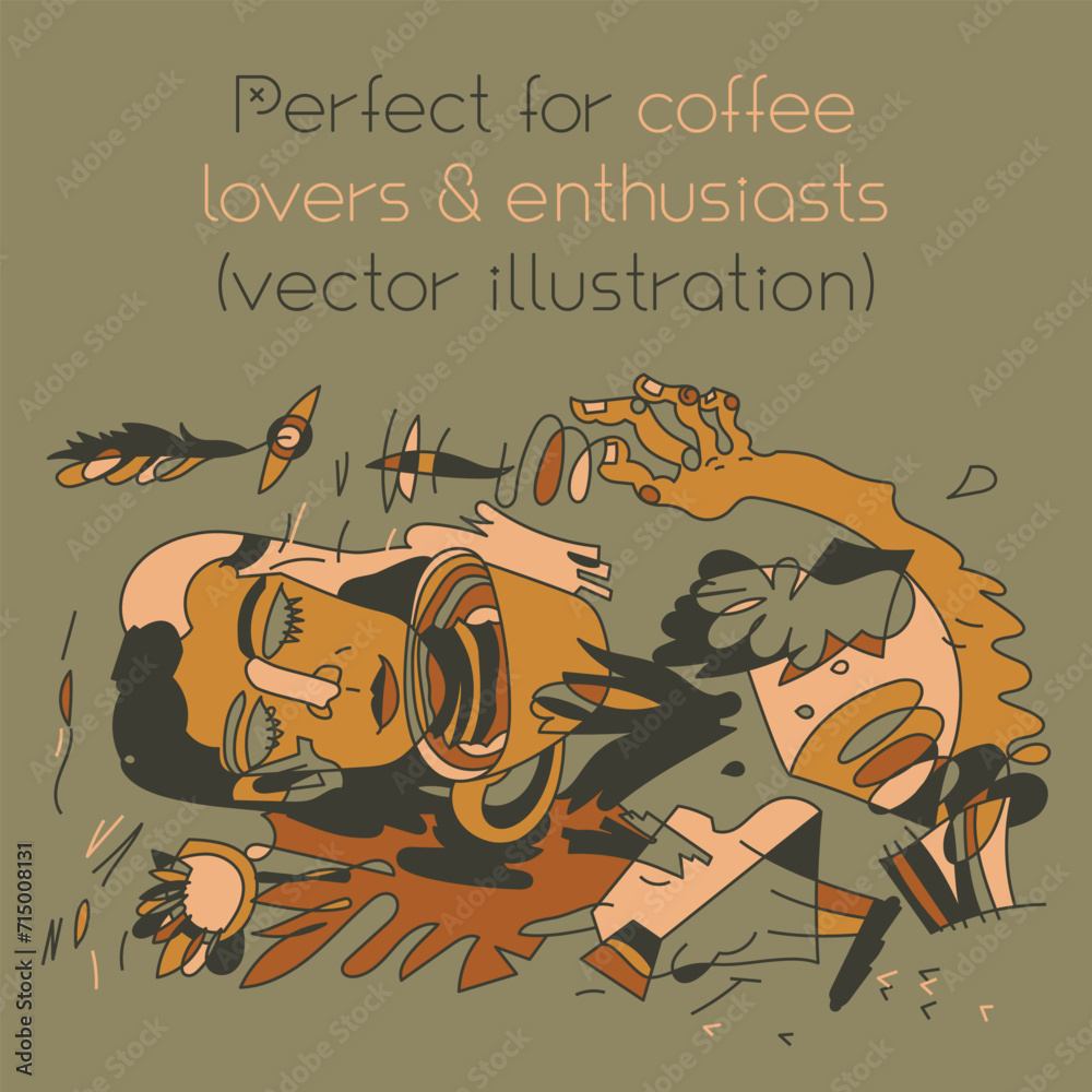 Vector illustration for coffee lovers and enthusiasts. Creative surreal illustration. Line art ...