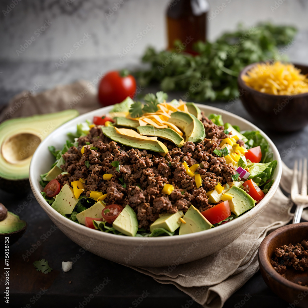 Photo Stock Ground Beef and Avocado Taco Salad - A Flavorful Fusion of ...