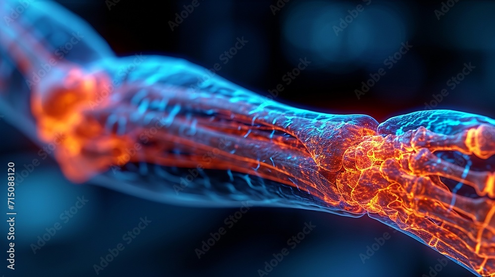 3D representation emphasizing pain and inflammation in the elbow joint ...