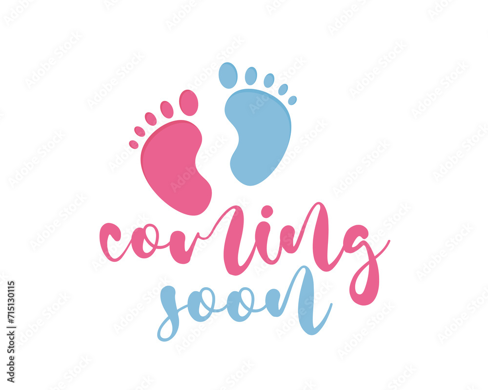 Coming soon - card template with a multi-colored inscription. Vector ...