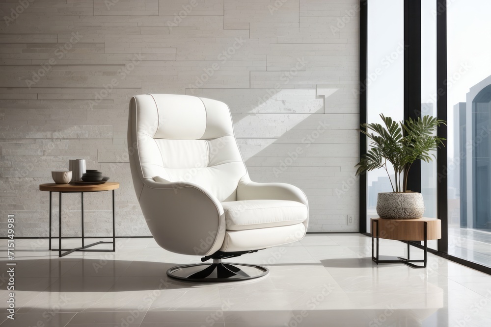Interior home design of modern living room with chaise lounge and white ...