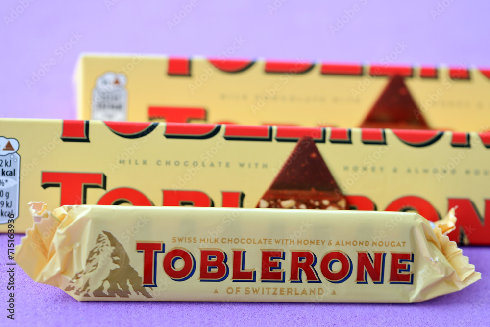 KYIV, UKRAINE - OCTOBER 31, 2023 Yellow Toblerone Chocolate Bar ...