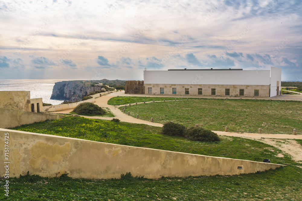 Sagres fort, Portugal, is a large wall that divides the mainland from ...