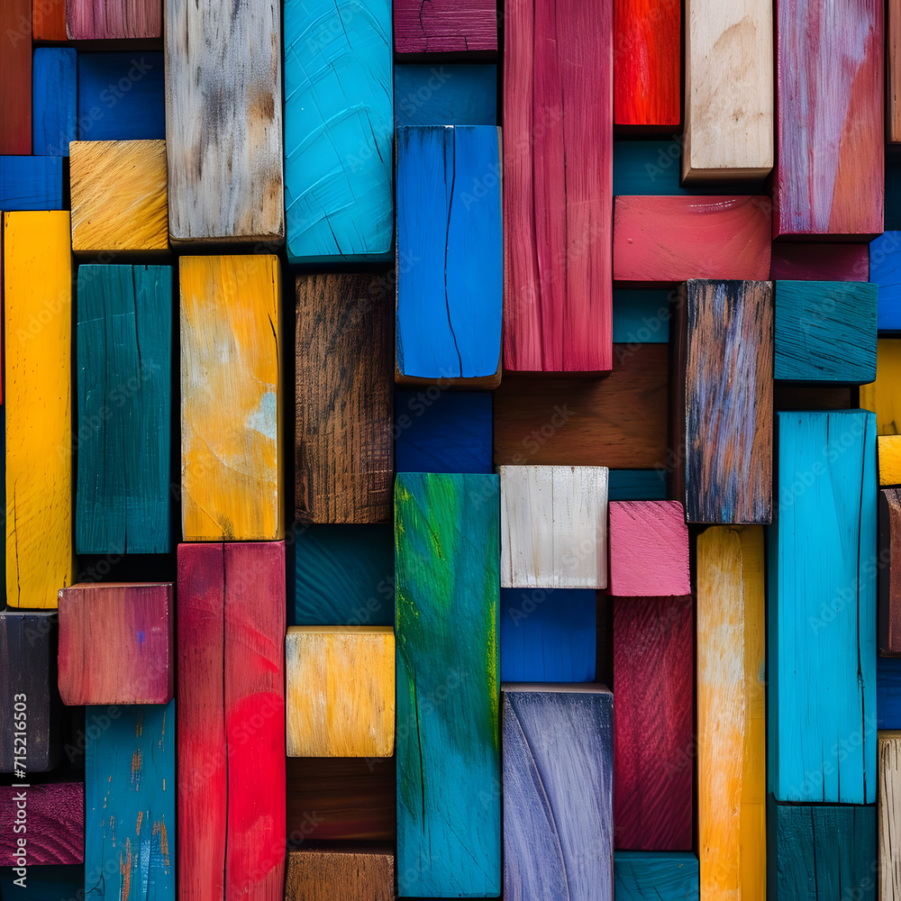 Colorful wooden blocks aligned in a precise arrangement, showcasing ...