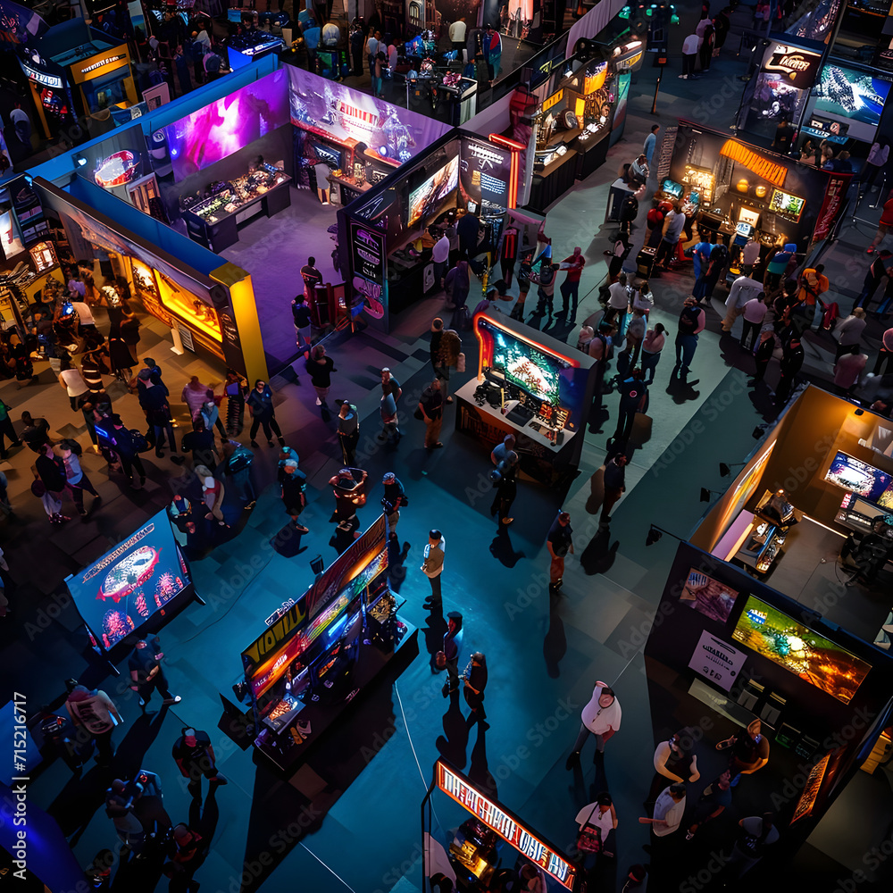 Photo Stock Aerial view of a lively gaming expo in a world region ...
