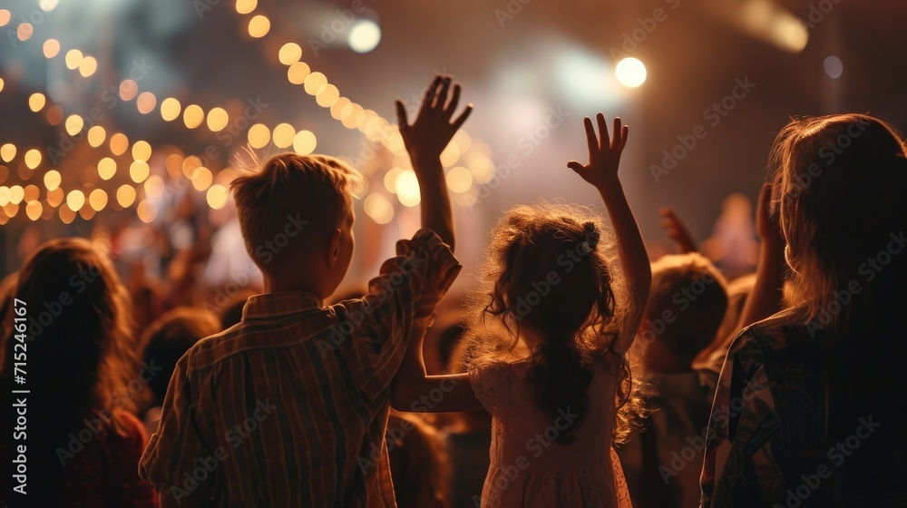 Christian family raised hands to praise God in church worship concert ...