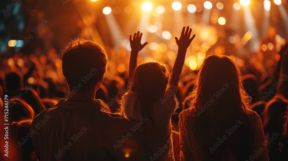 Christian family raised hands to praise God in church worship concert ...