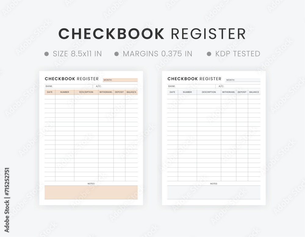 Printable Blank Checkbook Register Planner Template Letter Size Bank ...