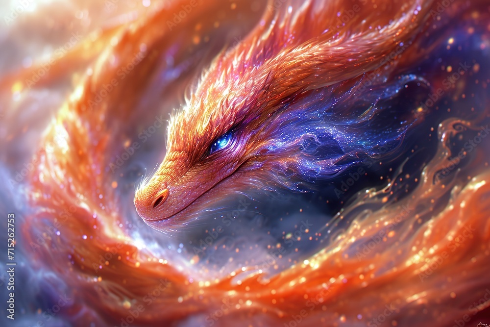 electric tesla coil chaos effect on a chinese dragon, swirling colors ...