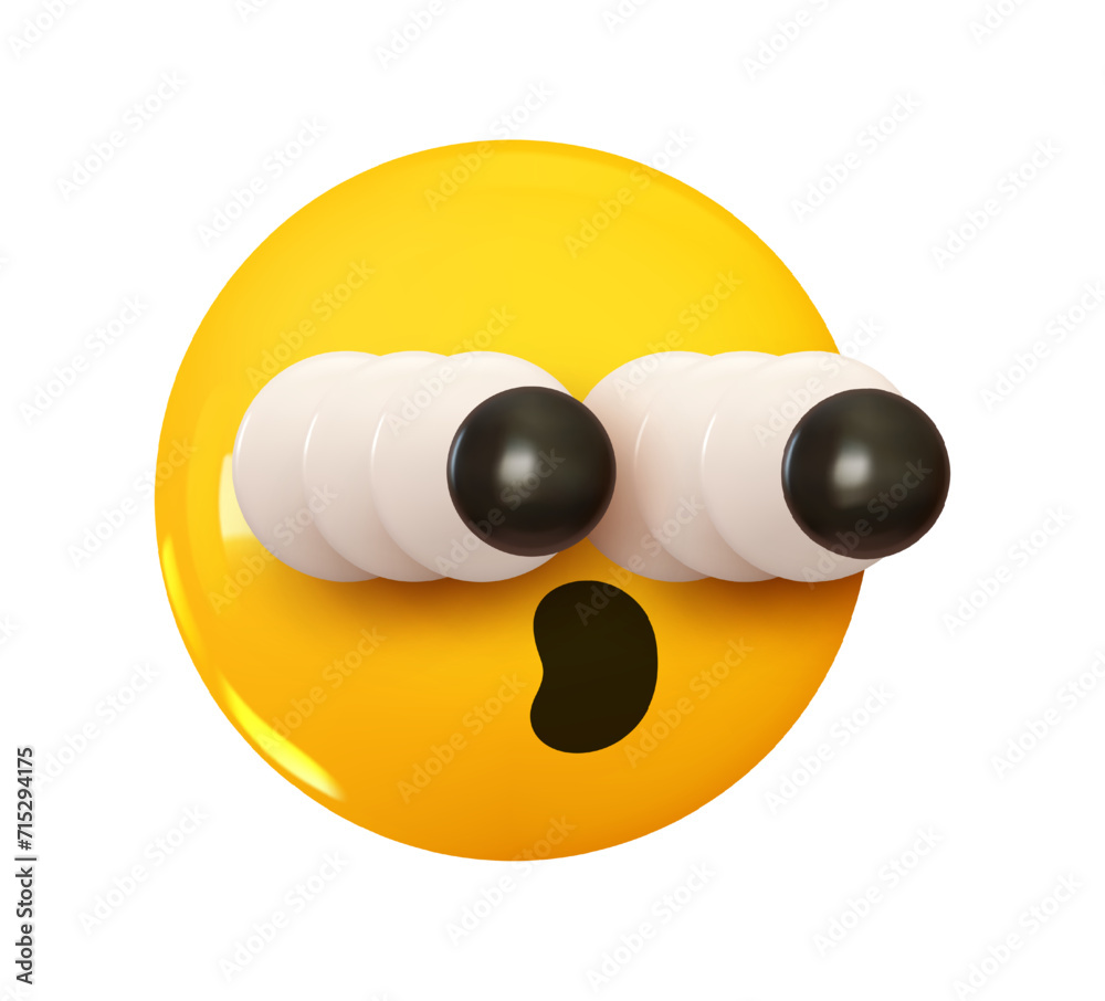 Emoji with protruding eyes. Emotion 3d cartoon icon. Yellow round emoticon. Vector illustration ...