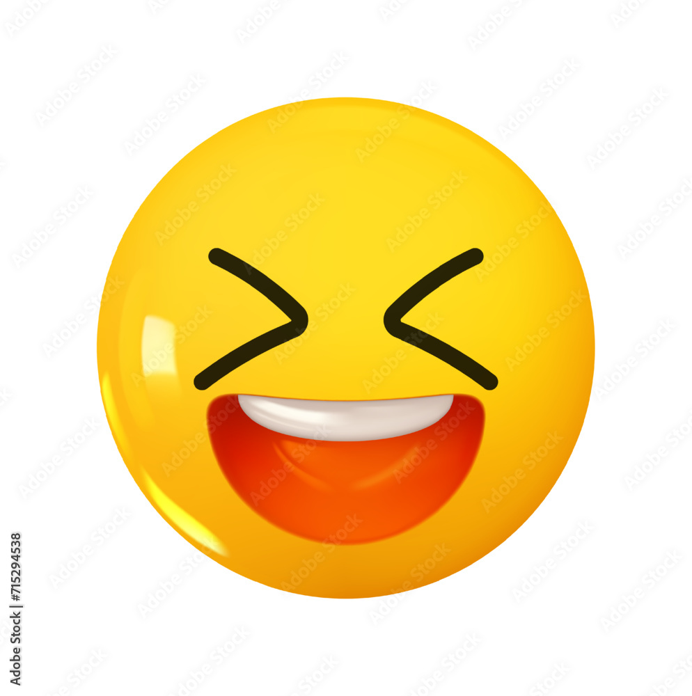 Grinning Squinting Face Emoji. Emotion 3d cartoon icon. Yellow round ...