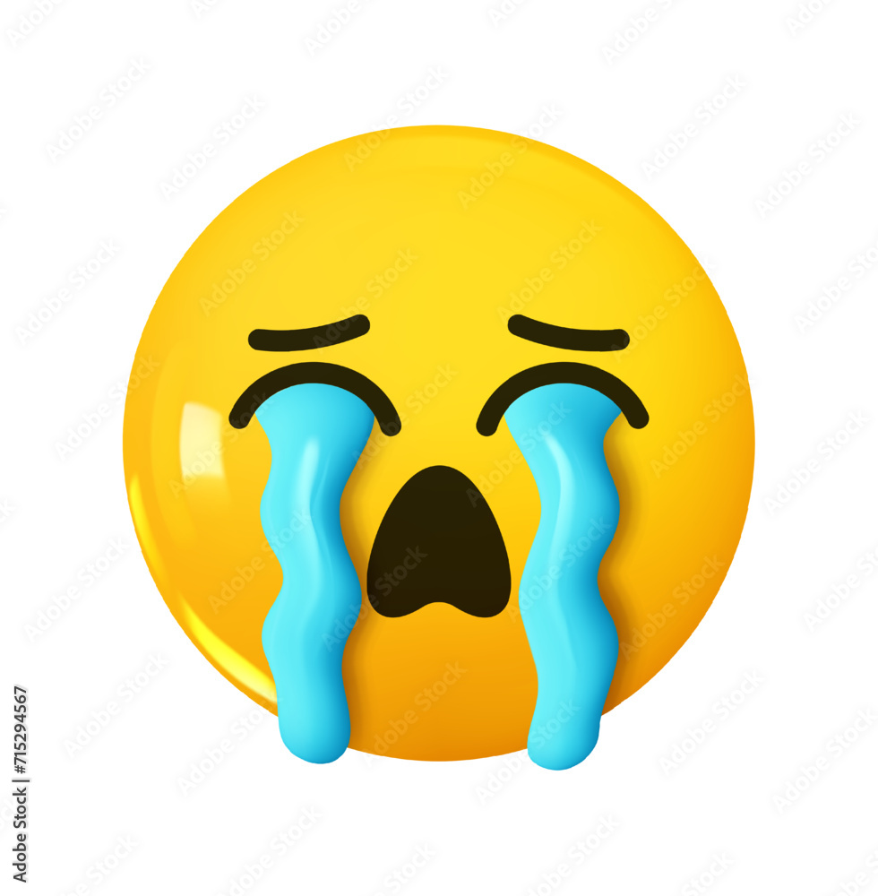 Loudly Crying Face Emoji. Emotion 3d cartoon icon. Yellow round ...