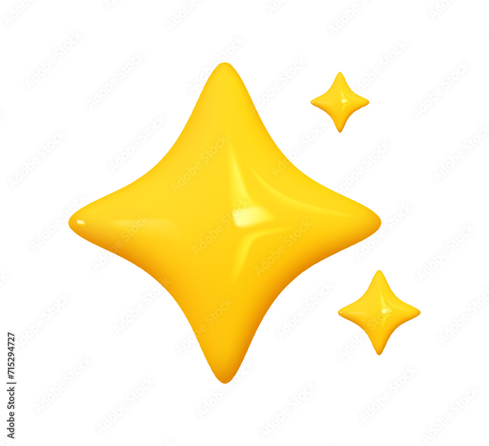 Emoji Three Stars. Emotion 3d cartoon icon. Yellow emoticon. Vector ...