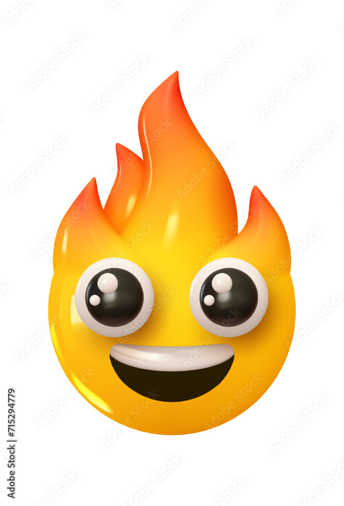 Emoji Smiling fire flames with big eyes. Emotion 3d cartoon icon ...
