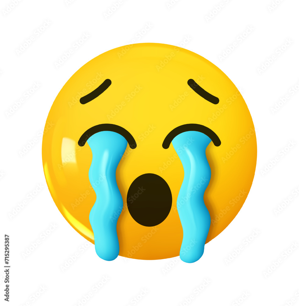 Loudly Crying Face Emoji. Emotion 3d cartoon icon. Yellow round ...