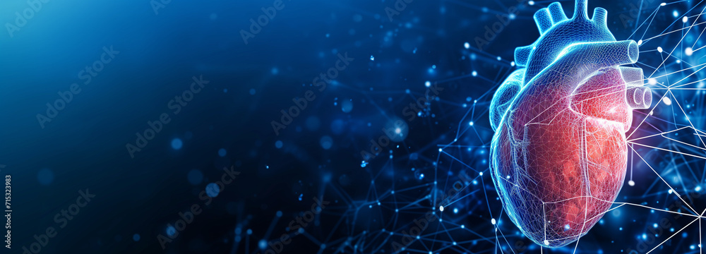 Abstract Panorama of a Glowing Human Heart Interconnected with Digital ...