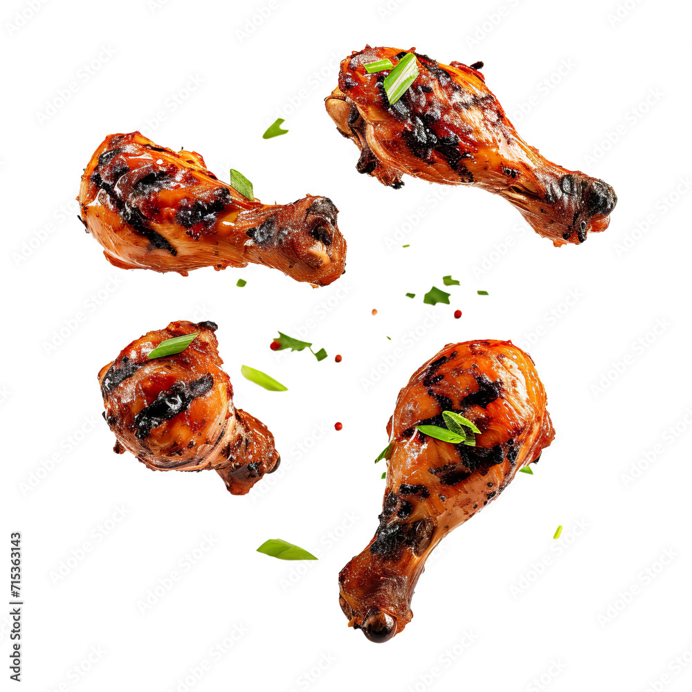 Grill chicken drum sticks, realistic 3d flying in the air, grilled meat ...