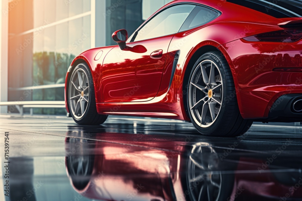 red luxury sports car A generic brandless red car with a reflection on ...