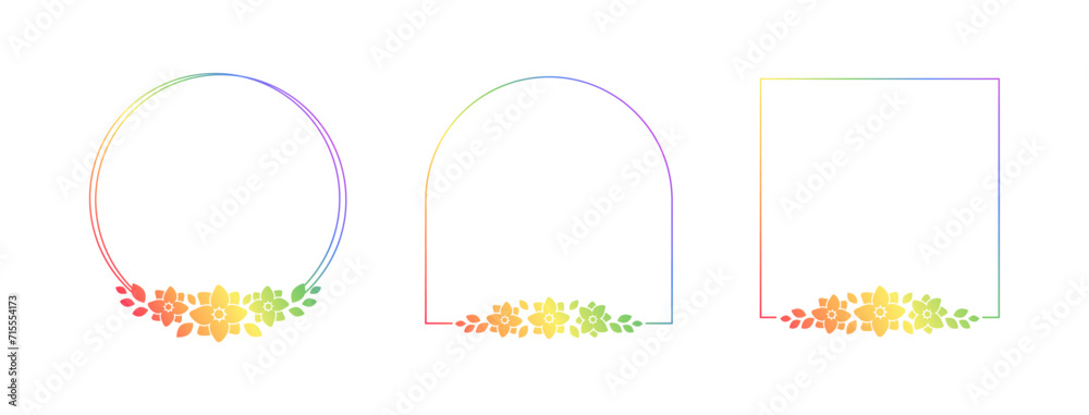Rainbow floral frame template set. Pride Month Frame Border Design ...