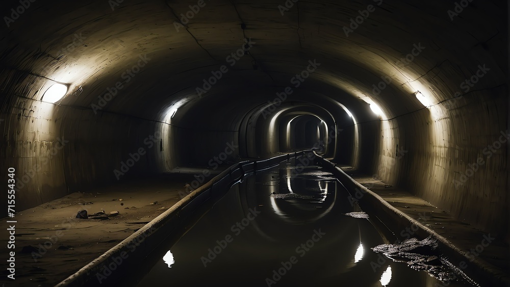 Underground sewer tunnel abandoned dark scary dirty passage from ...