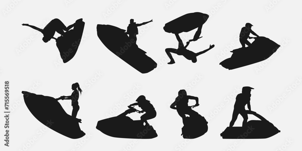 jet ski silhouette collection set. sport, race, vehicle, vacation ...