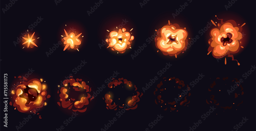 Explosion cartoon animation. Smoke and fire animation frame by frame ...