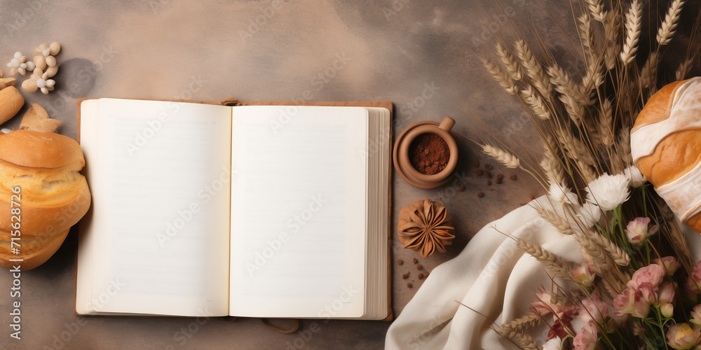 Bakery style border design with an open recipe book placed in the ...