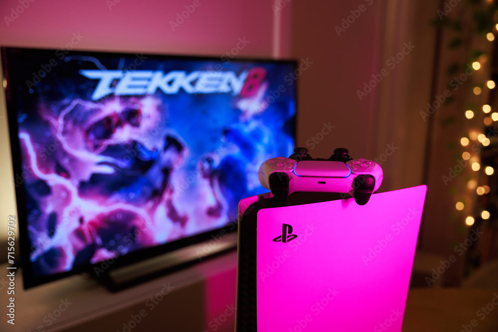 New Tekken 8 Sony PS5 console. Dualsense controller. Man holding ...