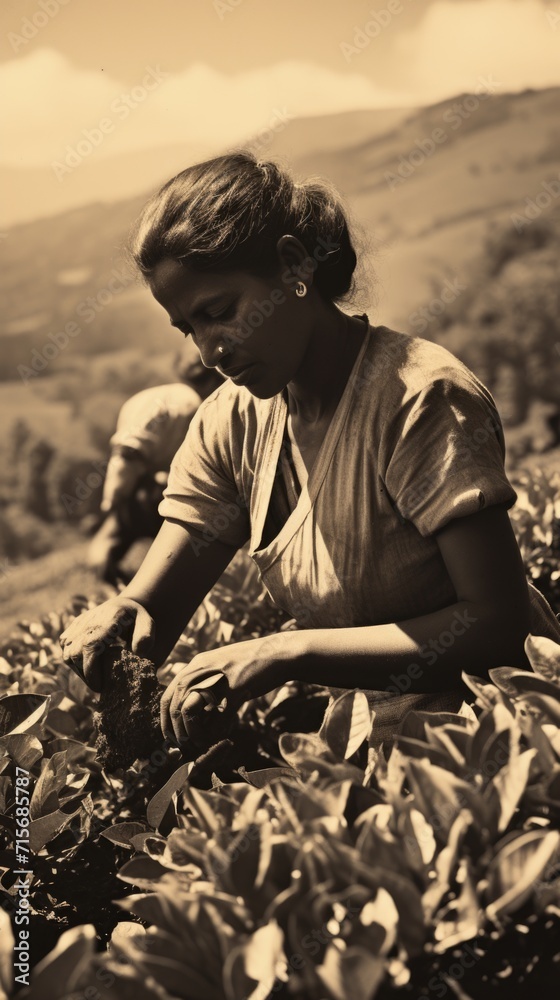 Tea plucking women in Sri Lanka, old vintage monochrome style. Finest ...